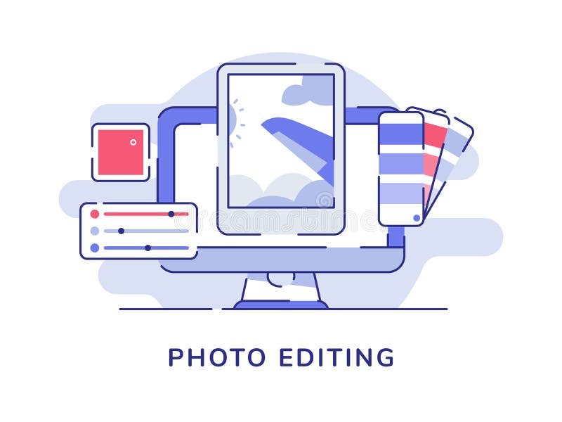 Photo Editing Concept Picture on Display Computer Screen with Flat ...