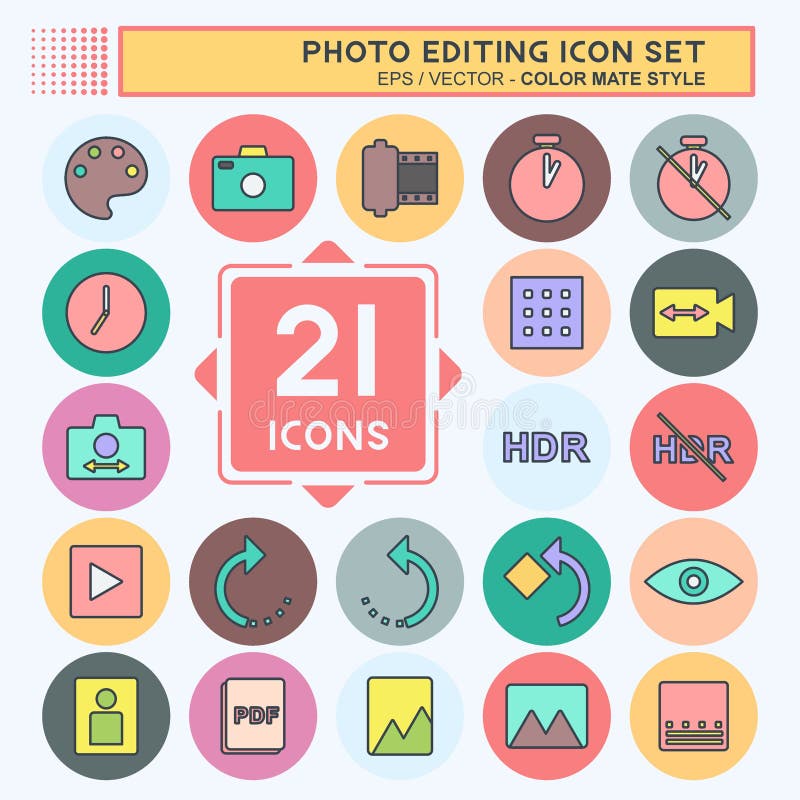 Photo Editing Icon Set. Suitable for Web Interface Symbol. Color Mate ...