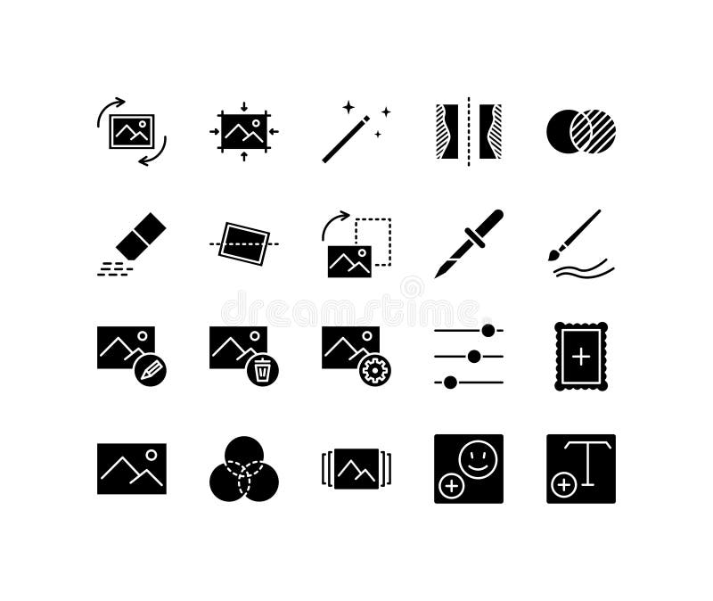 Photo Editor Flat Line Icons Set. Image, Video Editing Stock Vector ...