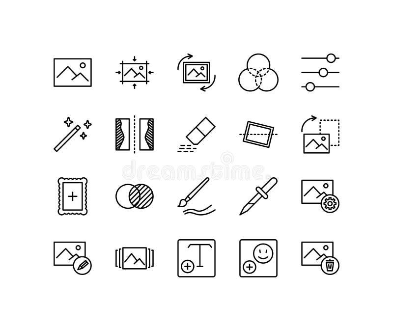Photo Editor Flat Line Icons Set. Image, Video Editing Stock Vector ...