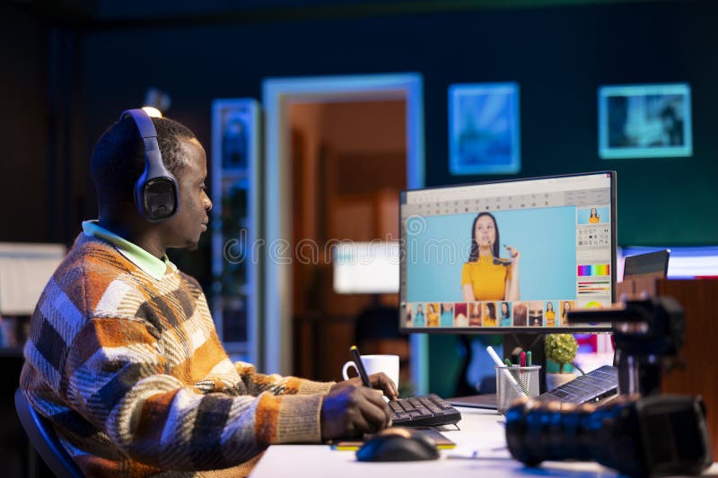 Photo Editor Using Editing Software in a Digital Workspace at Home ...