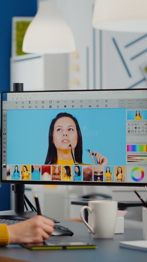 Photo Editor Working on Computer Retouching Photo Stock Photo - Image ...