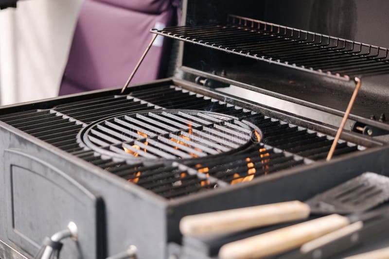 Photo of Empty BBQ Grill. the Fire is Burning Stock Image - Image of ...
