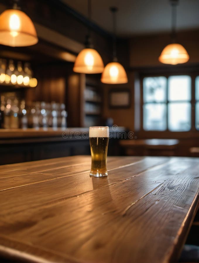 Photo of Empty Wooden Pub Table and Blurred Pub Background. Generative ...