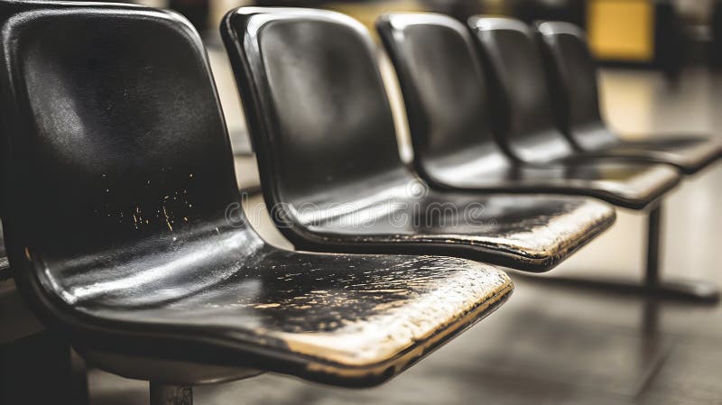 Photo Empty Worn Black Chairs Seating Waiting Area Stock Illustration ...