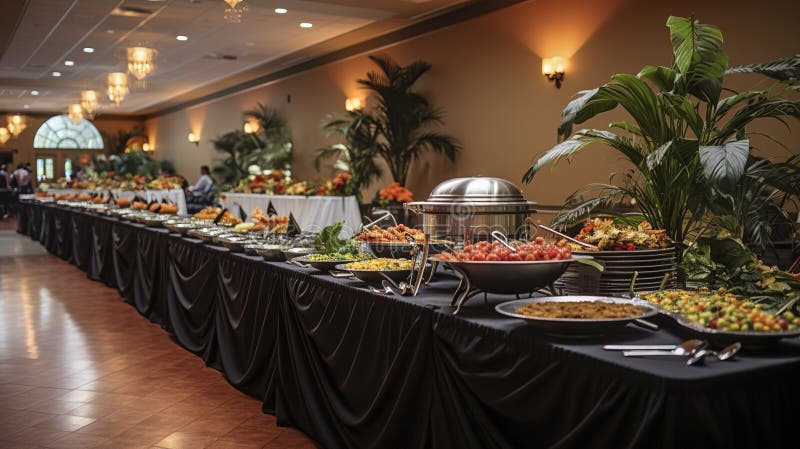 A Photo of an Event Venue Banquet Hall with Buffet Tables Stock ...