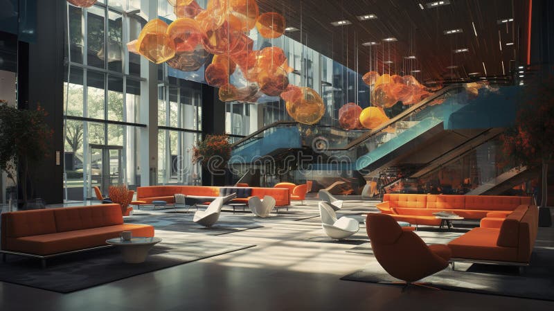 A Photo of an Event Venue Lobby with Modern Seating Stock Illustration ...