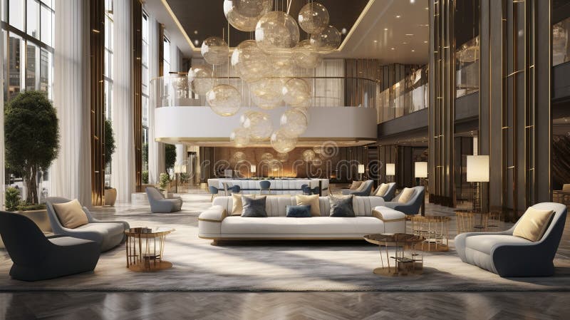 A Photo of an Event Venue Lobby with Modern Seating Stock Illustration ...