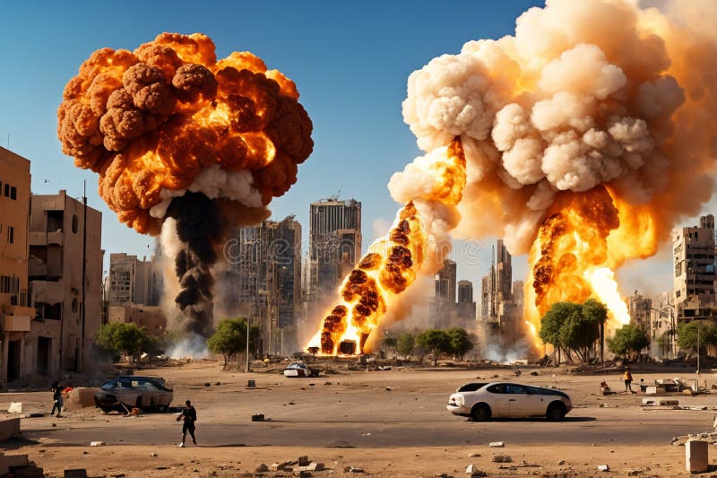 Photo of an Explosion at the Middle Eastern Battle Field Stock ...