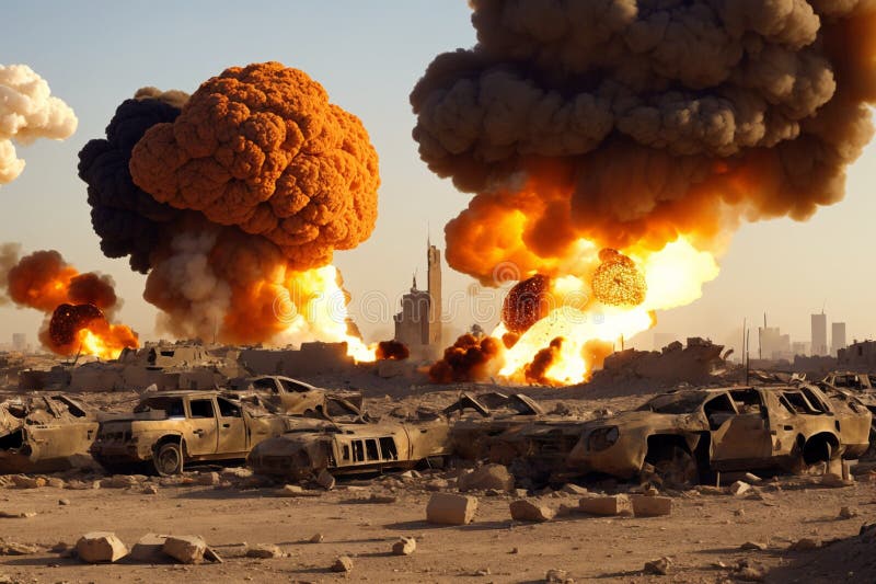Photo of an Explosion at the Middle Eastern Battle Field Stock ...