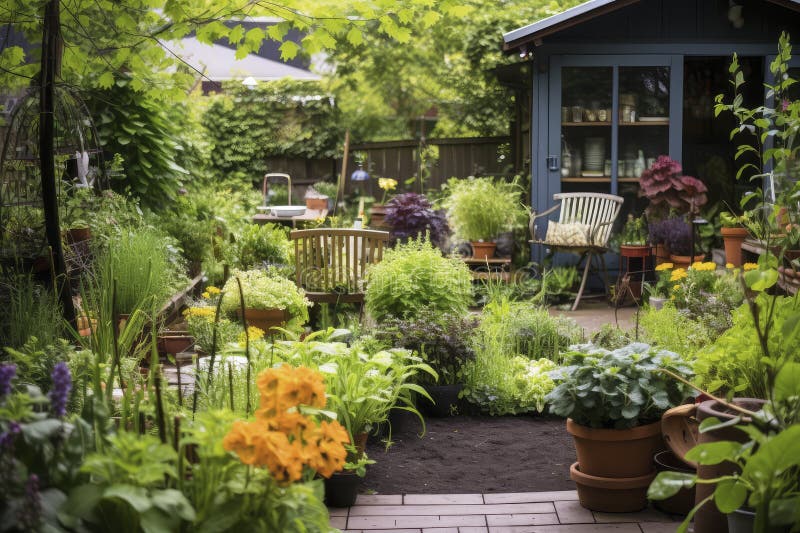 A Vibrant Garden Filled with a Wide Variety of Plants Stock Image ...