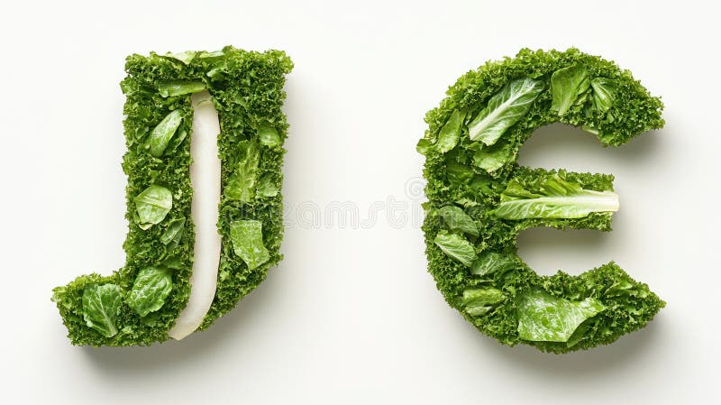 Iceberg Lettuce and Jackfruit Alphabet Letters I and J on White ...