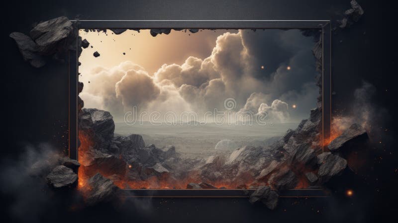 Minimalist Window Frame Mockup with Meteorite Background Stock ...