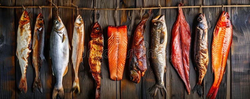 Five Different Types of Fish Aligned in a Row Stock Illustration ...