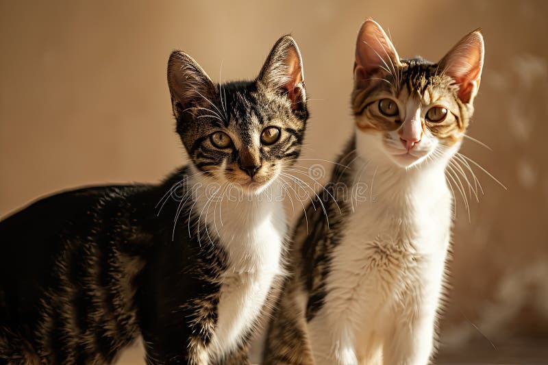 Two Cats Standing Together stock illustration. Illustration of grey ...