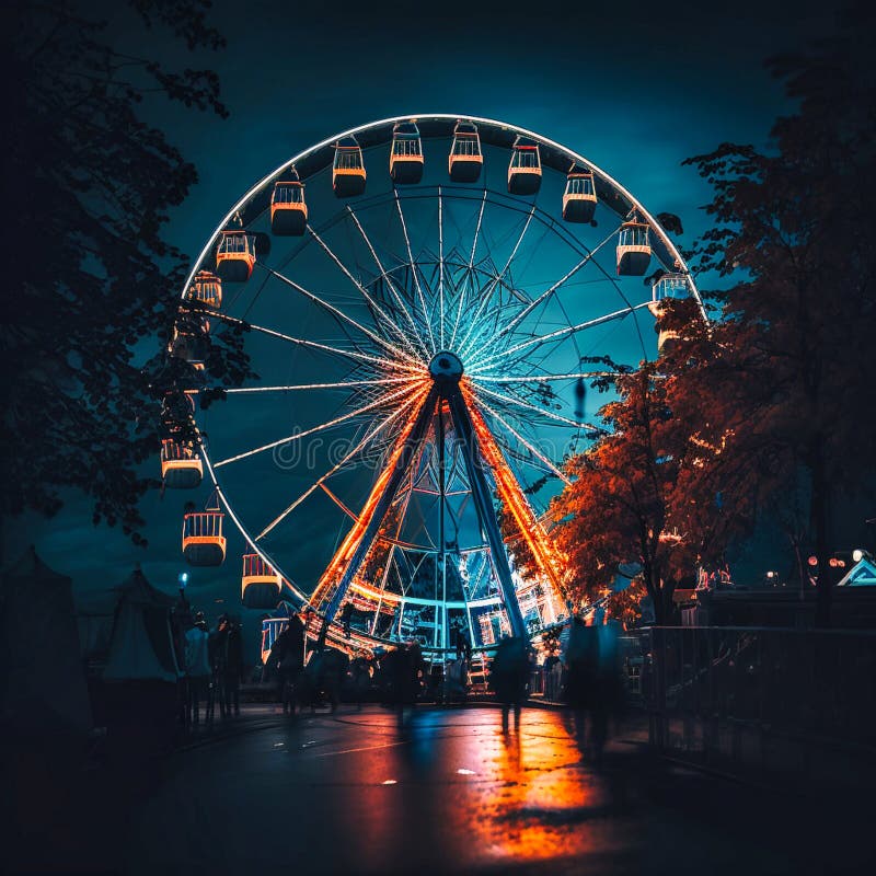 Photo of a Ferris Wheel during Night, Generative AI Stock Photo - Image ...