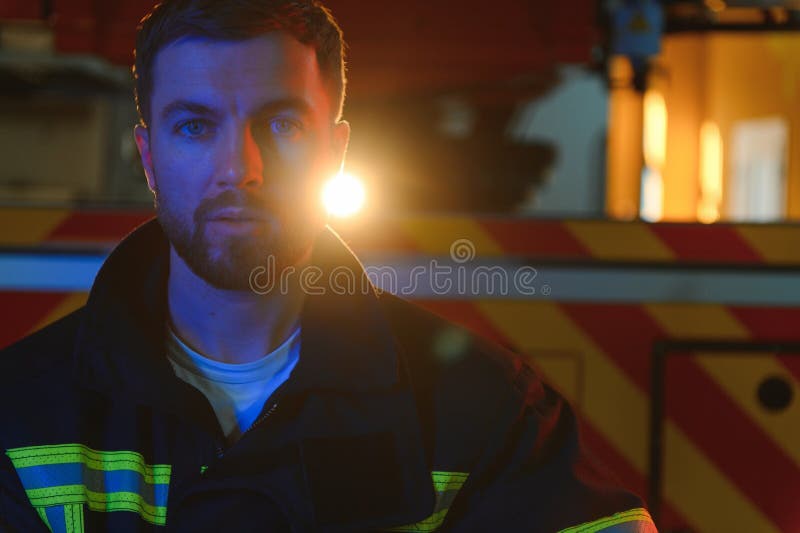 Photo of Fireman with Gas Mask and Helmet Near Fire Engine Stock Image ...