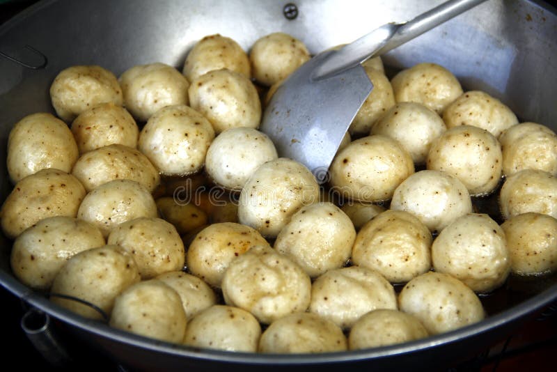 Fish Balls Being Deep Fried in a Pan Stock Photo - Image of cooking ...