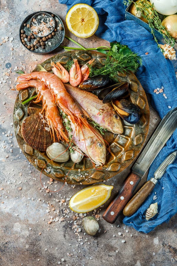 Photo of Fish, Shrimp, Shellfish Stock Image - Image of knife, edible ...