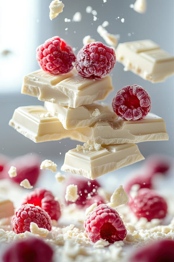 Photo of Floating Pieces of White Chocolate and Raspberries ,white ...