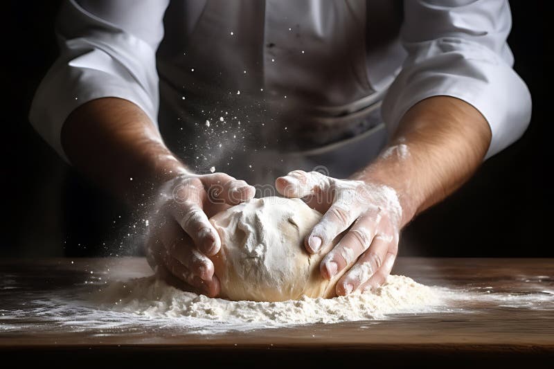 Photo of Flour and Men Hands with Flour Splash. Cooking Bread Stock ...