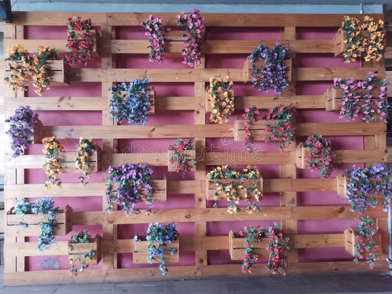 Photo Flower Decoration on the Wall Made of Wood.. Stock Illustration ...