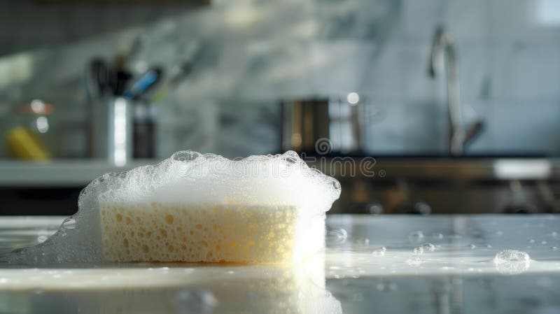 Photo of a Foamy Sponge on a Kitchen Counter Stock Image - Image of ...