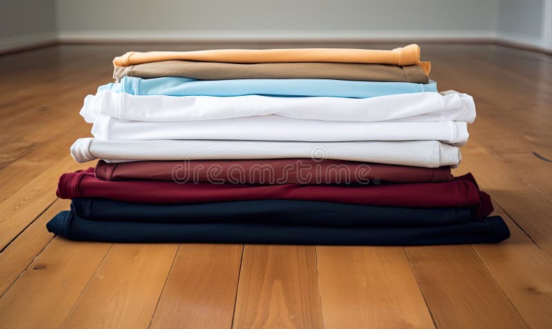 Photo of Folded Clothes on a Wooden Floor Stock Illustration ...