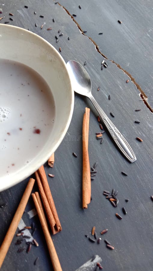 Photo of Food in the Form of Black Sticky Rice with Milk Stock Image ...