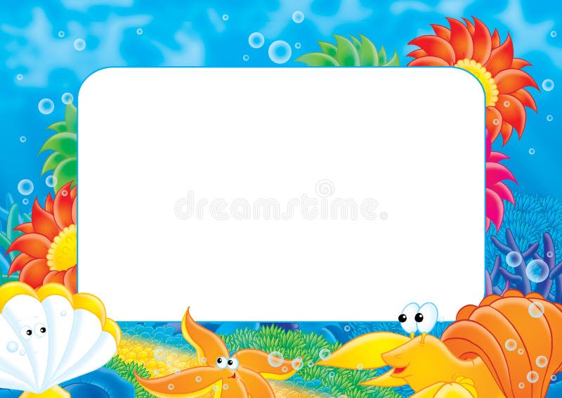 Frame with Various Sea Animals Stock Illustration - Illustration of ...