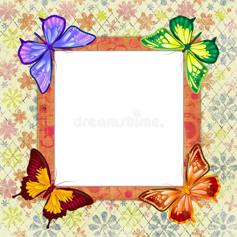 Whimsical Frame of Flowers and Insects Stock Vector - Illustration of ...