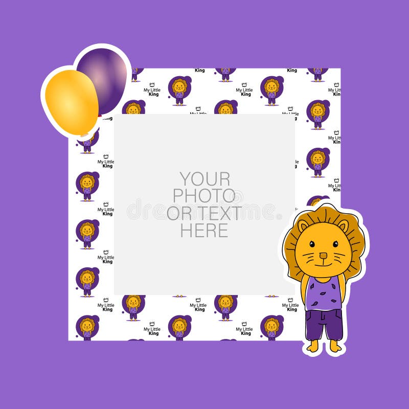 Photo Frame with Cartoon Lion and Balloons Design Stock Illustration ...