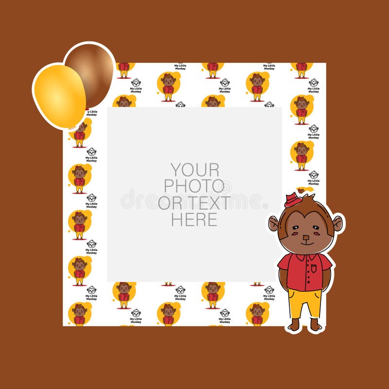 Photo Frame with Cartoon Monkey and Balloons Design Stock Illustration ...