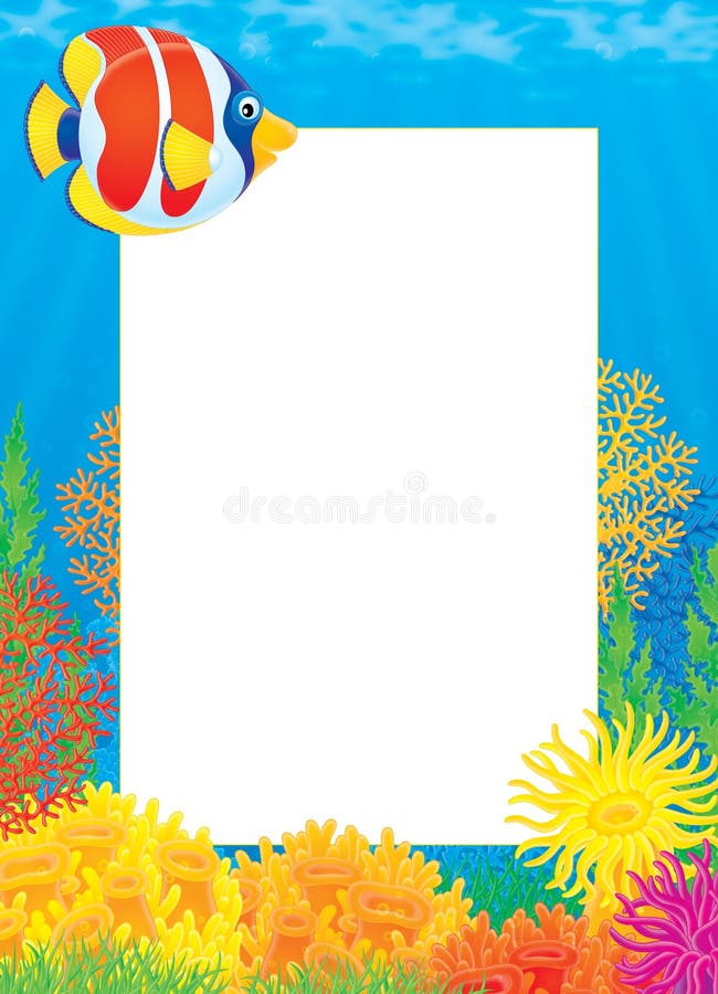 Photo Frame with Coral Fish Stock Illustration - Illustration of wild ...