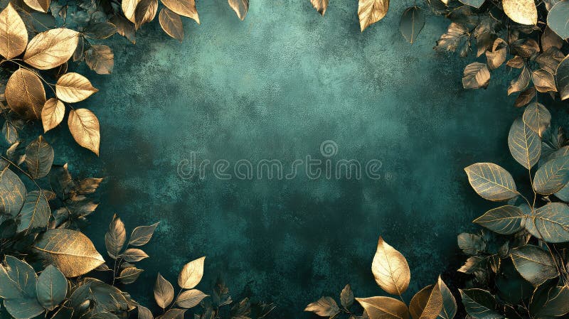 Photo Frame with Emerald Leaves and Floral Silhouette Stock Photo ...