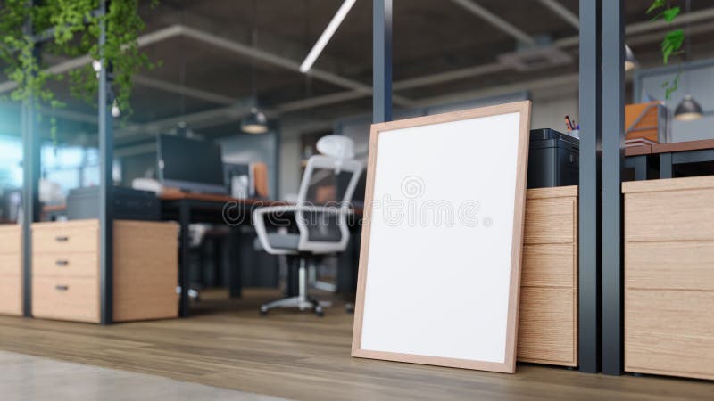 Photo Frame Mock Up in Office Desk Interior, 3d Rendering Stock ...