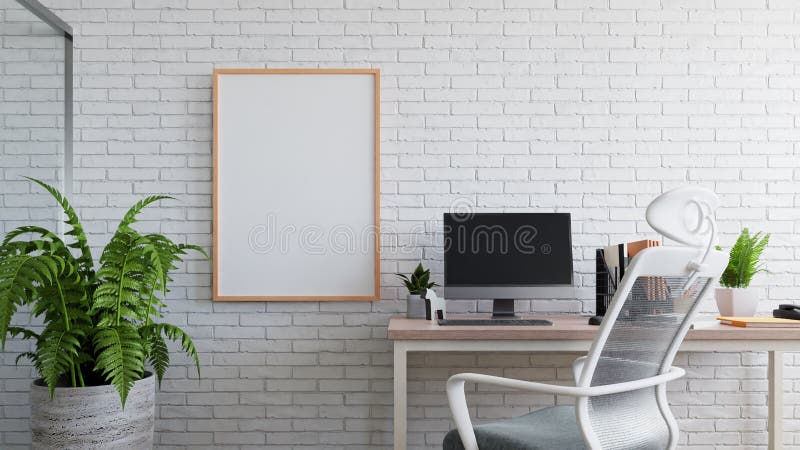 Photo Frame Mock Up in Office Desk Interior, 3d Rendering Stock ...