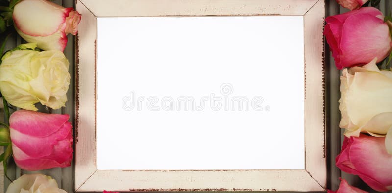 Photo Frame and Rose Flower Stock Photo - Image of grain, wooden: 135809268