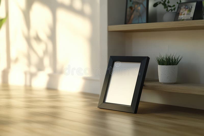 Photo Frame Stand on Floor Near Shelf Stock Image - Image of plant ...