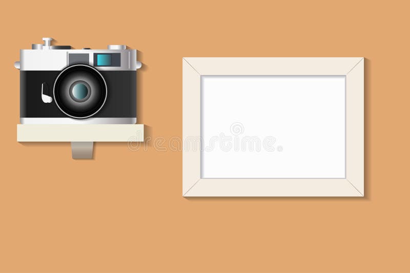 Photo Frame on the Wall and Vintage Camera. Vector Illustration Stock ...