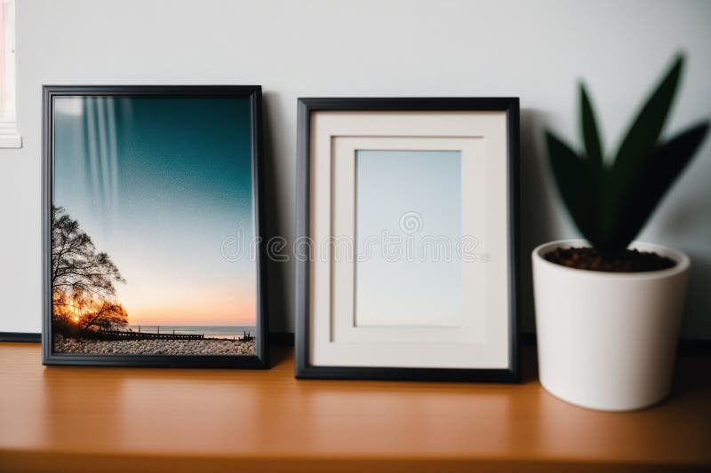 Photo Frame on the Wooden Table. Blank Wooden Photo Frame. Mock Up ...