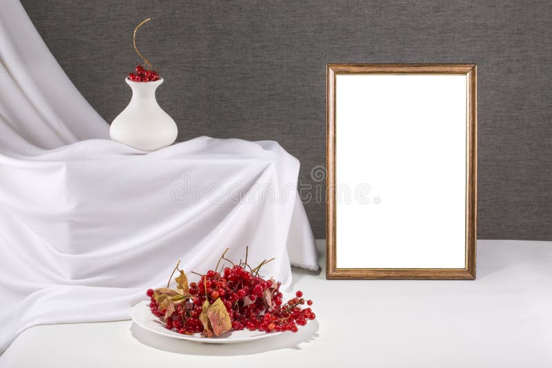Photo Frame for Your Mock-up on a Table with Viburnum Red Stock Image ...