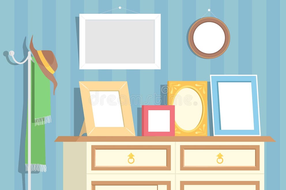 Photo Frames on Home Chest of Drawers Vector Illustration Stock Vector ...