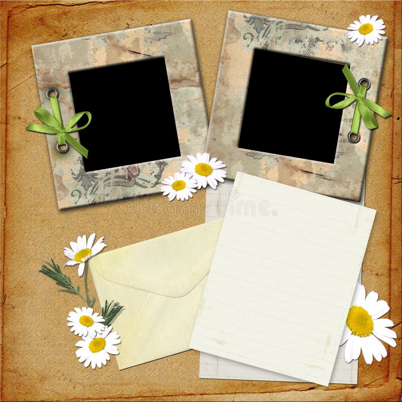 Photo frames and a letter. stock illustration. Illustration of romantic ...