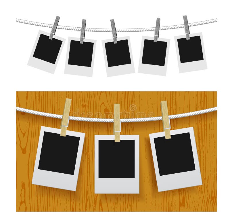 Photo Frames with Pins on Rope Stock Vector - Illustration of empty ...