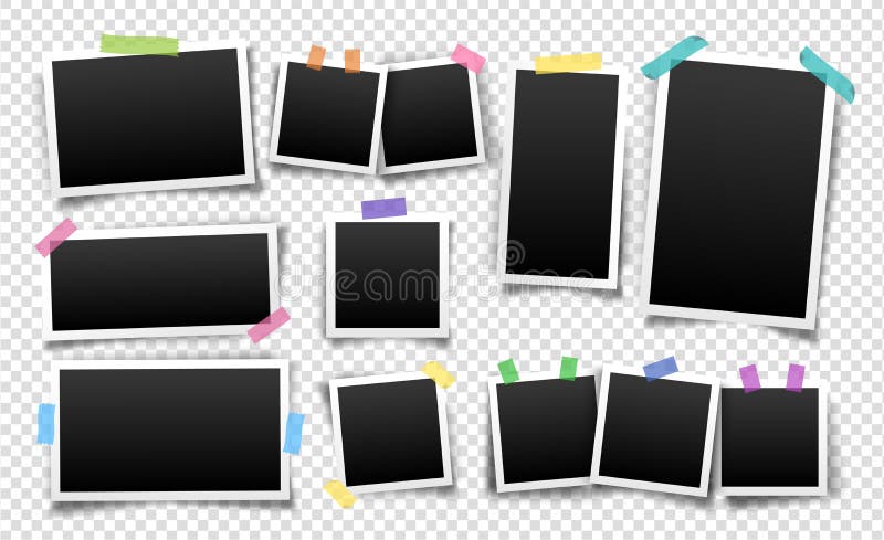 Photo Frames Set Fixed with Sticky Tape. Vector Illustration Stock ...