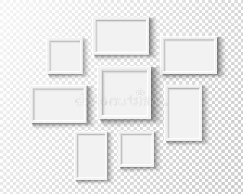 Realistic Gallery Room with Big Empty Picture Frames Stock Illustration ...