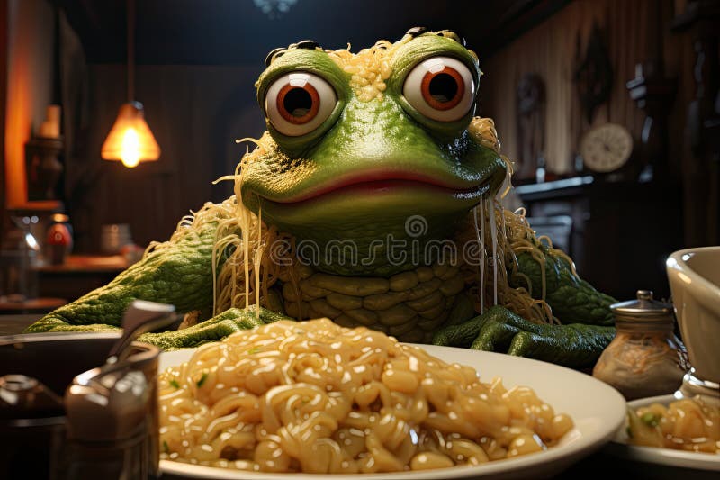 A Photo of a Frog Eating Spaghetti Stock Illustration - Illustration of food, spaghetti: 340682947