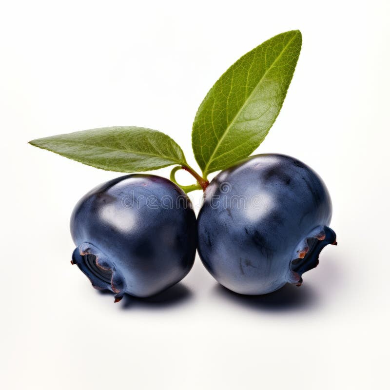 Bold and Naturalistic: Two Blueberries on White Background Stock ...