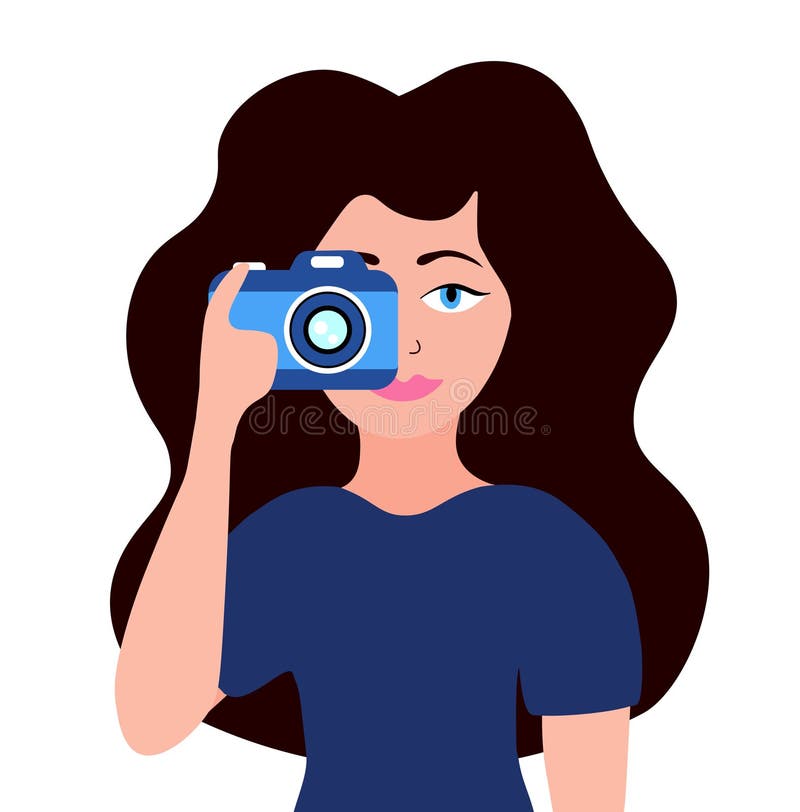 Girl Photographer Holds a Camera and Takes a Picture. World Photography ...
